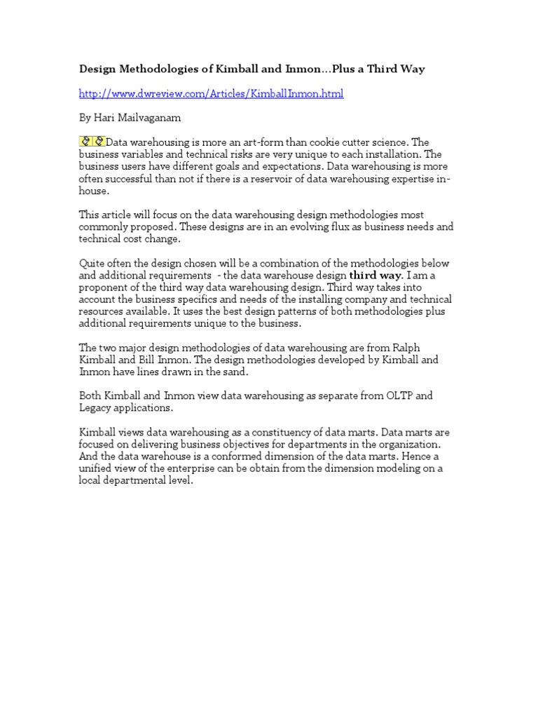 DWH Design - Differences Design Selon Inmon Et Kimball | PDF