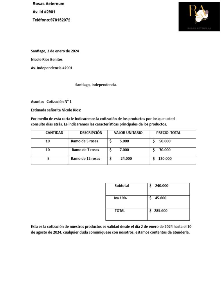 Carta de Cotizacion | PDF | Derecho