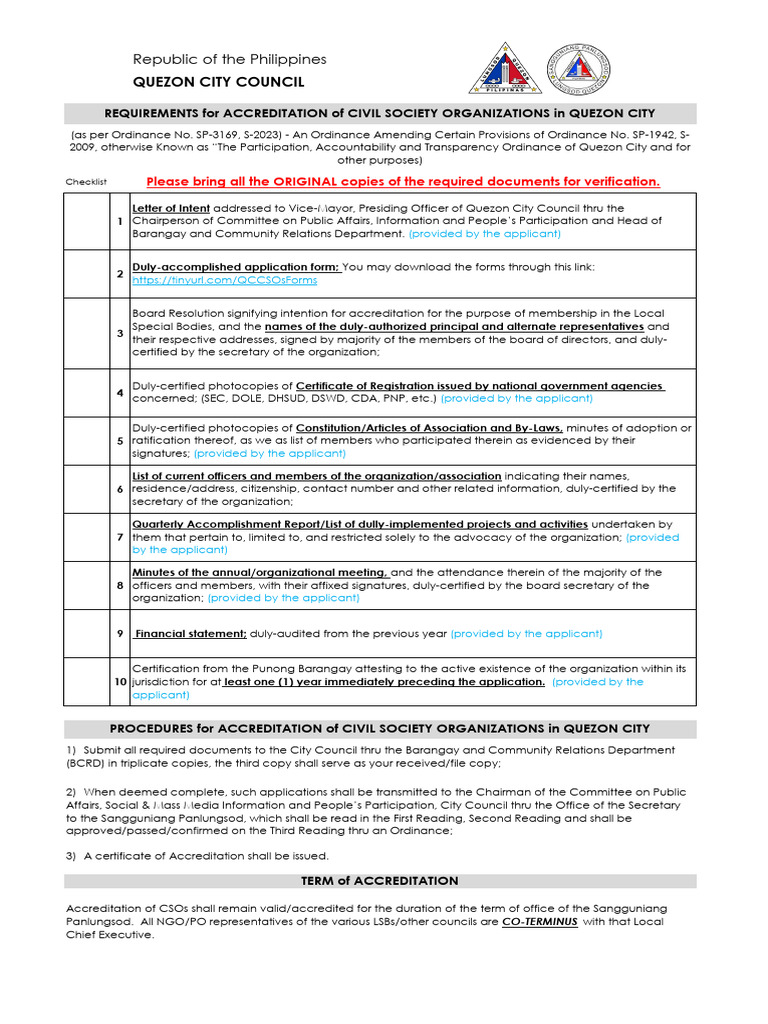 Checklist For Requirements of Accreditation | PDF | Government | Justice