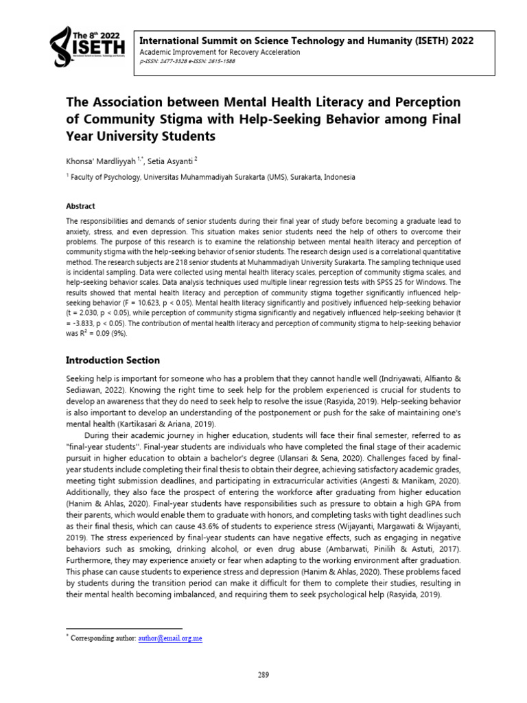The Association Between Mental Health Literacy and Perception of Community Stigma With Help ...