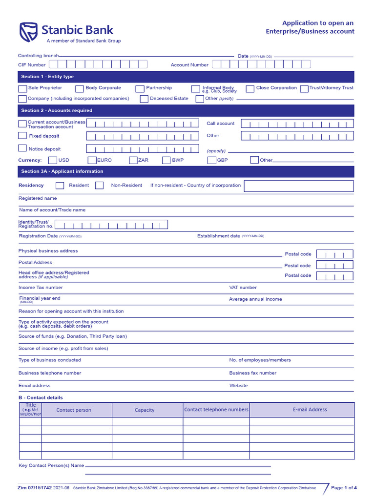 Business Account Application Form | PDF | Business | Banks