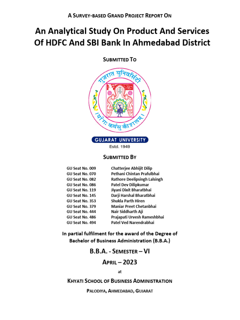 An Analytical Study of Product and Services of HDFC and Sbi | PDF ...