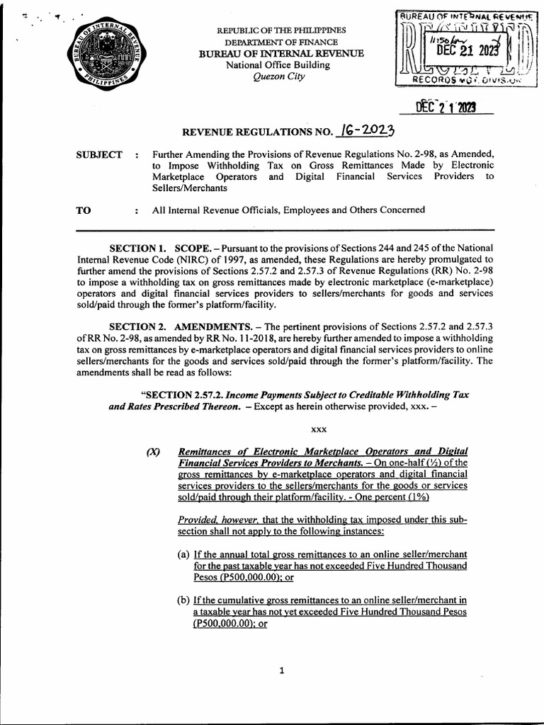 RR No. 16-2023 | PDF