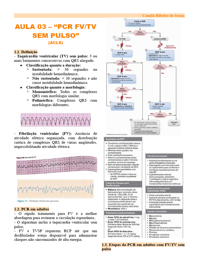 Aula 03 - PCR FV ou TV sem pulso (ACLS) afya | PDF | Eletrofisiologia cardíaca | Cardiologia