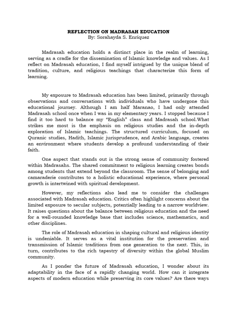 Reflection On Madrasah Education | PDF | Traditions | Learning