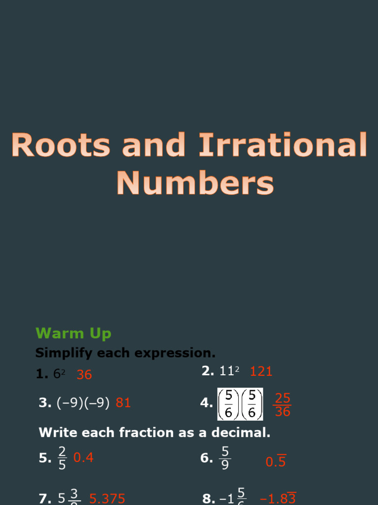 G7 Math Q1-Week 7-Roots-and-Irrational-Numbers | PDF | Numbers | Square ...