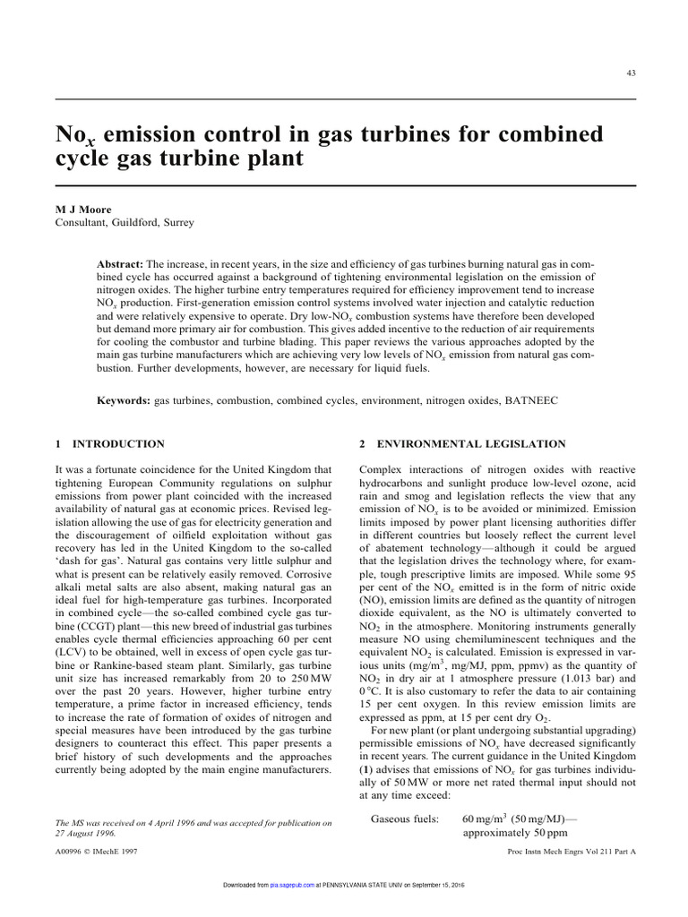 NOx Emission Control in Gas Turbines | PDF | N Ox | Exhaust Gas