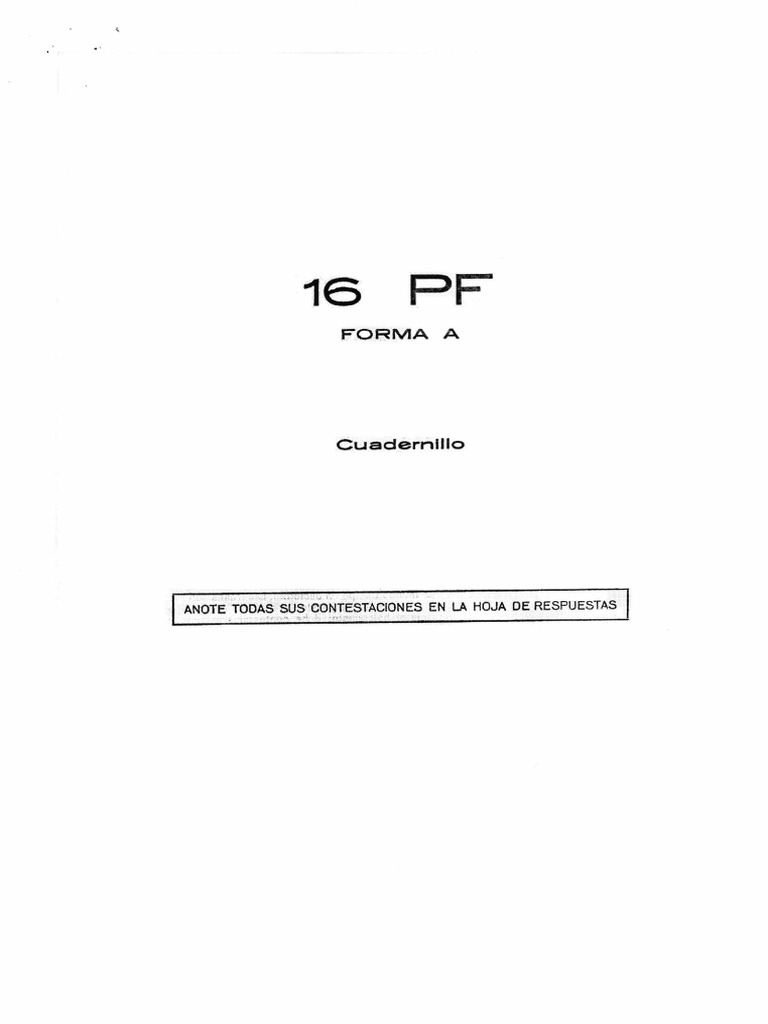 Test 16 PF Forma A Cuadernillo | PDF