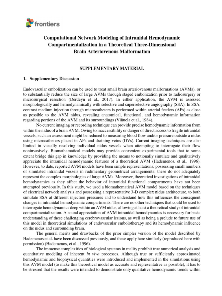 Computational Network Modeling of Intranidal Hemodynamic Compartmentalization in A Theoretical ...