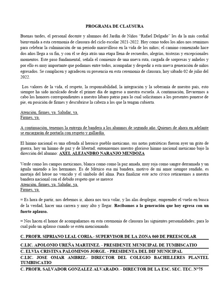 PROGRAMA DE CLAUSURA 2022 | PDF