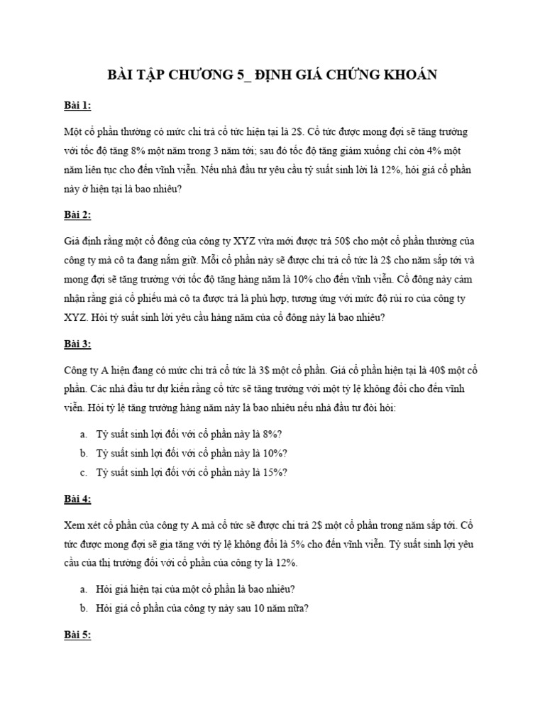 BÀI TẬP CHƯƠNG 5 - TCDN | PDF