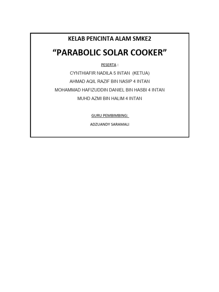 Dapur Solar Parabolik | PDF