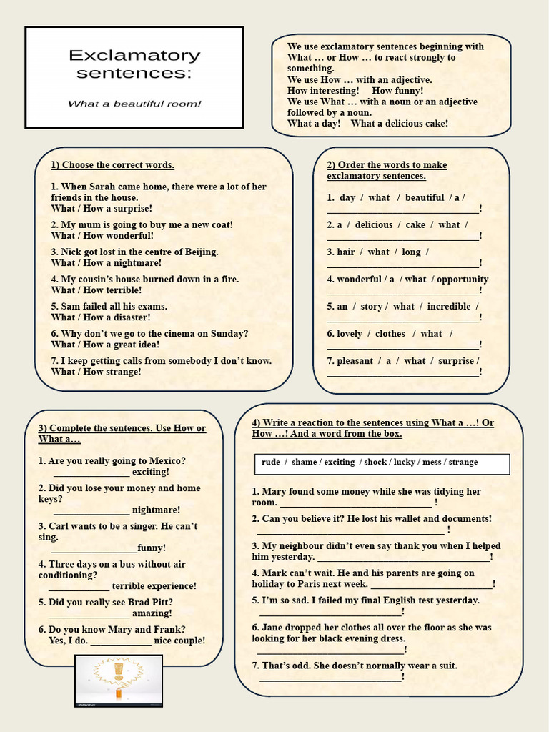 Exclamatory Sentences Grammar Drills Icebreakers Warmers Coolers ...