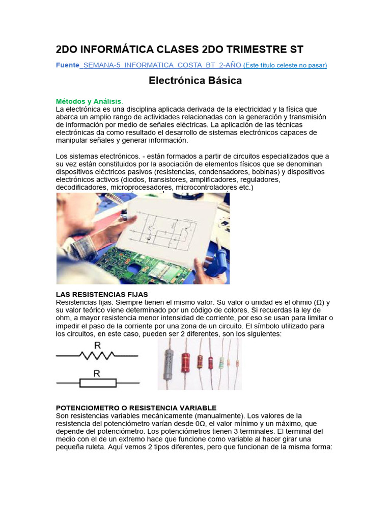 2do Informática Clases ST 2do Trimestre | PDF | Electrónica | Electricidad