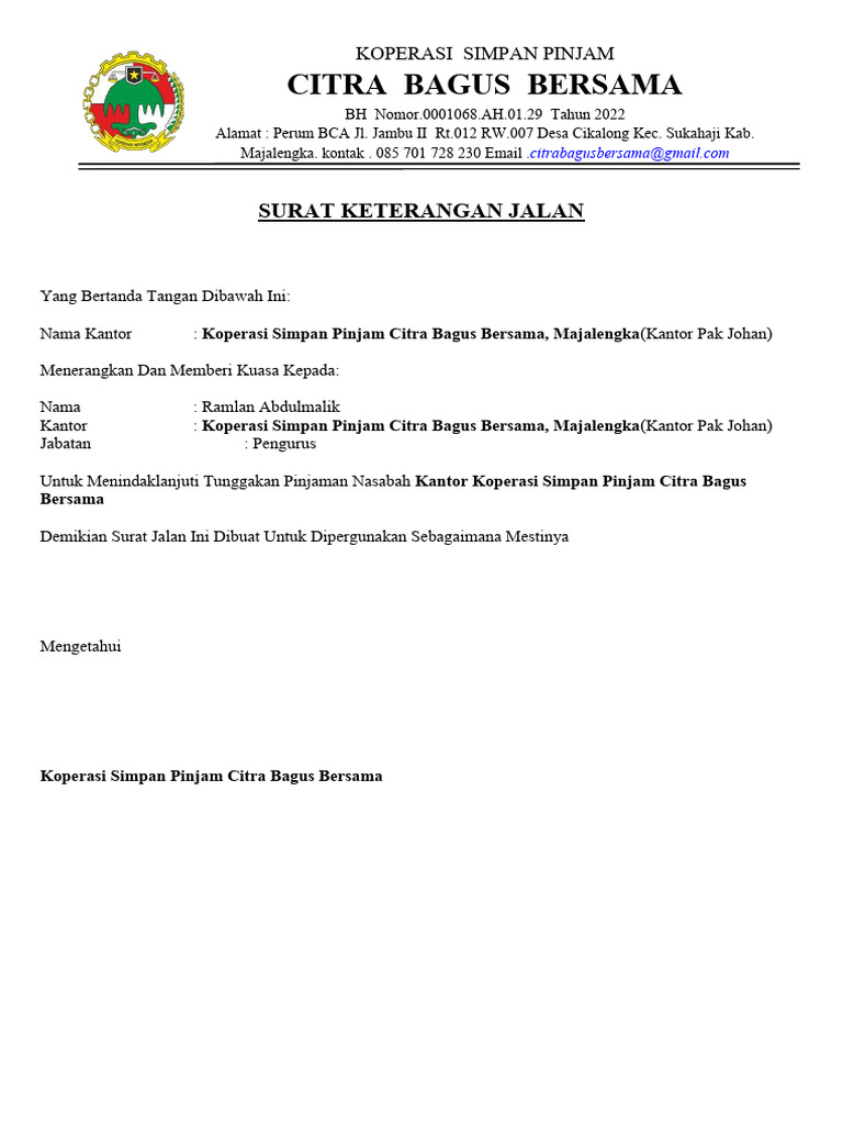 Surat Jalan KSP CBB | PDF