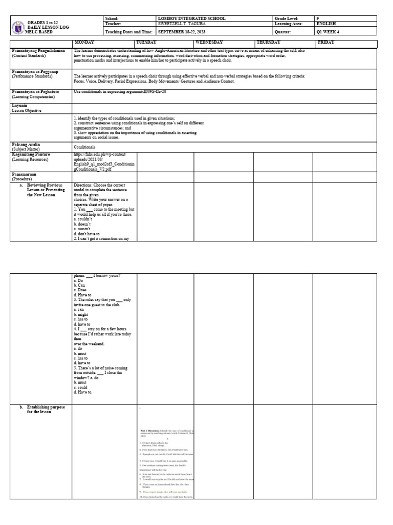 Melc DLL Eng 9 Week 2 Q1 Done | PDF | Learning | Orpheus