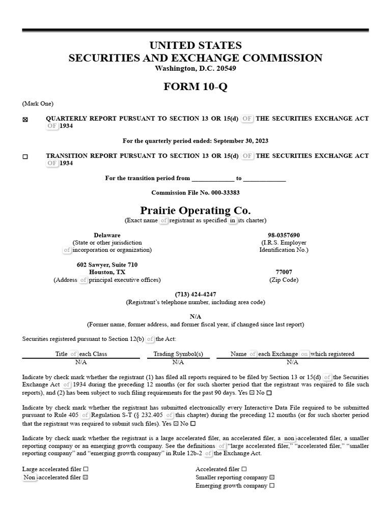 Prairie Operating Co. Q3 2023 Report | PDF | Fair Value | Stocks