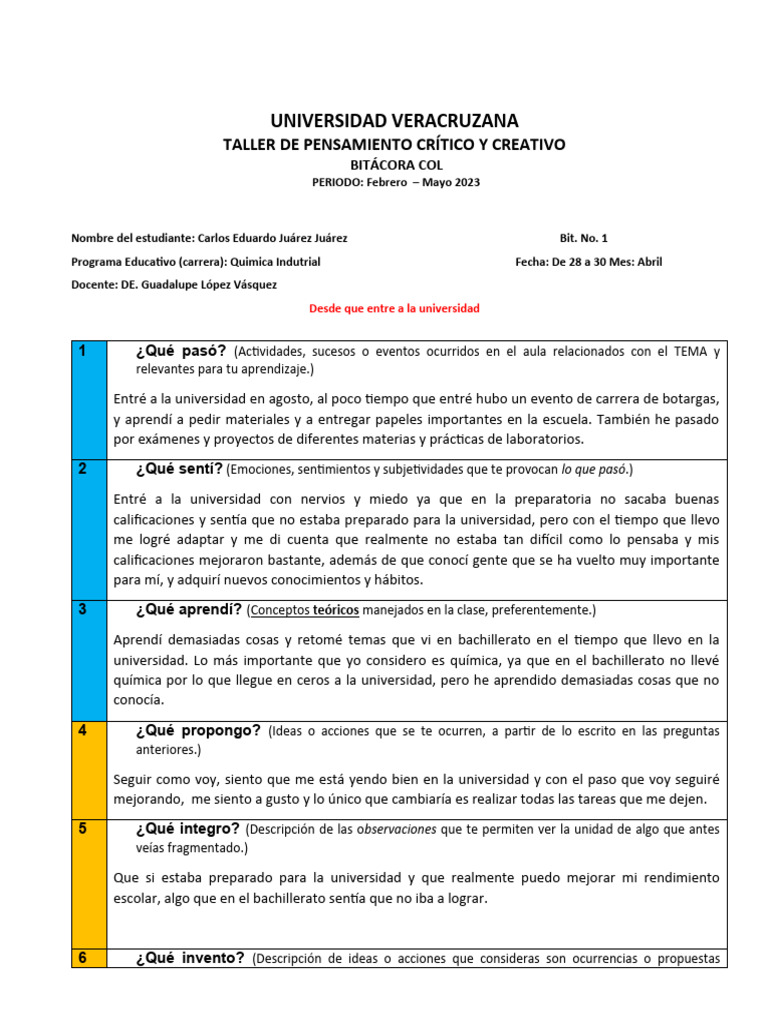 Bitacora COL | PDF | Crecimiento personal y profesional