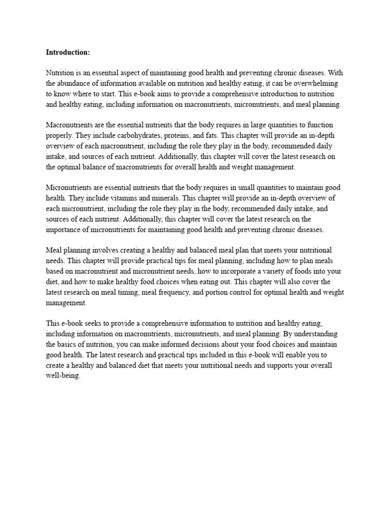 Nutrition 101 - "The Basics of Healthy Eating and Meal Planning" | PDF ...