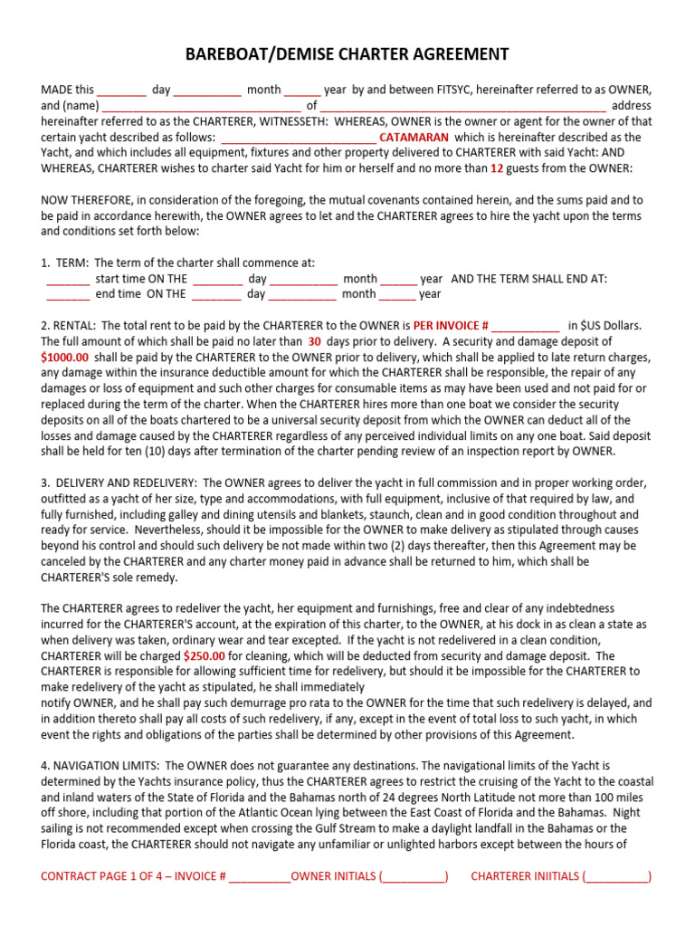 Bareboat Charter Agreement Template | PDF | Insurance | Indemnity