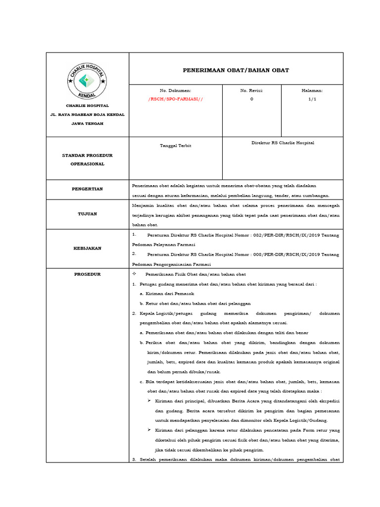 Spo Penerimaan Obat Dan Bahan Obat Pdf