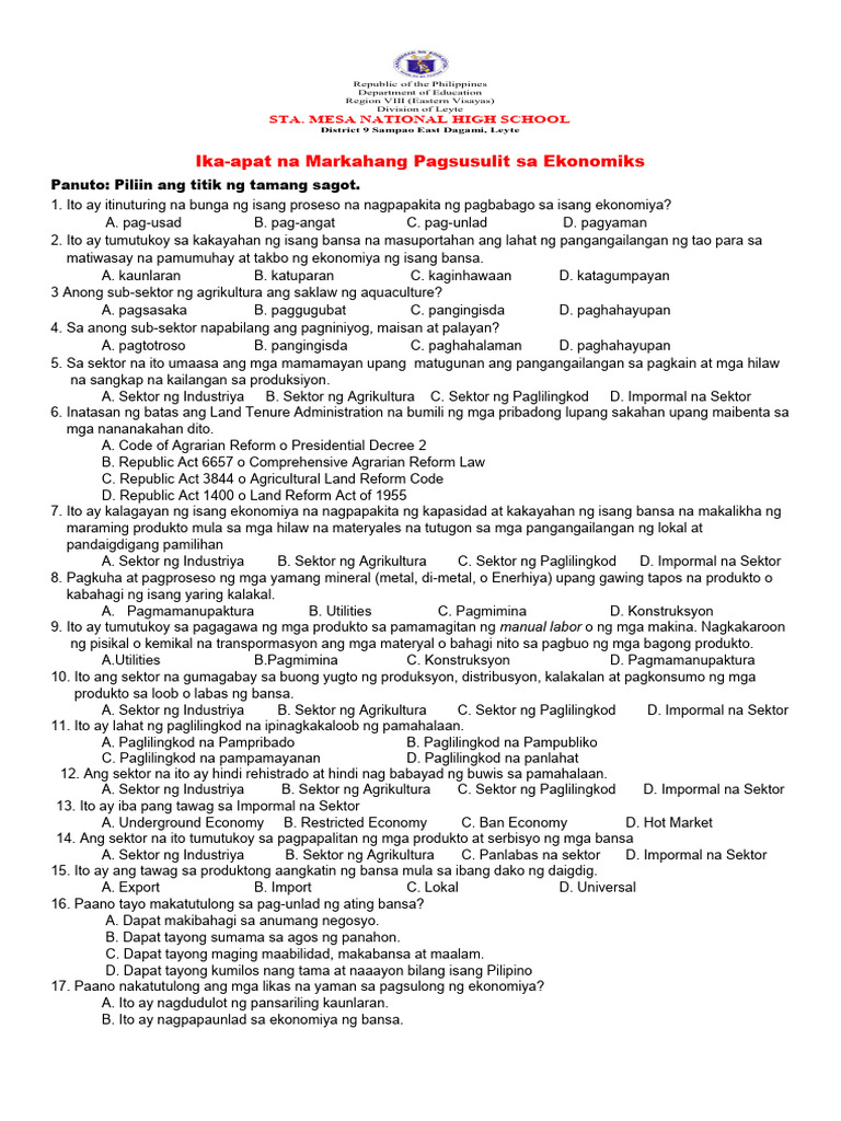 Ap 9 Periodical Exam 4TH Quarter | PDF