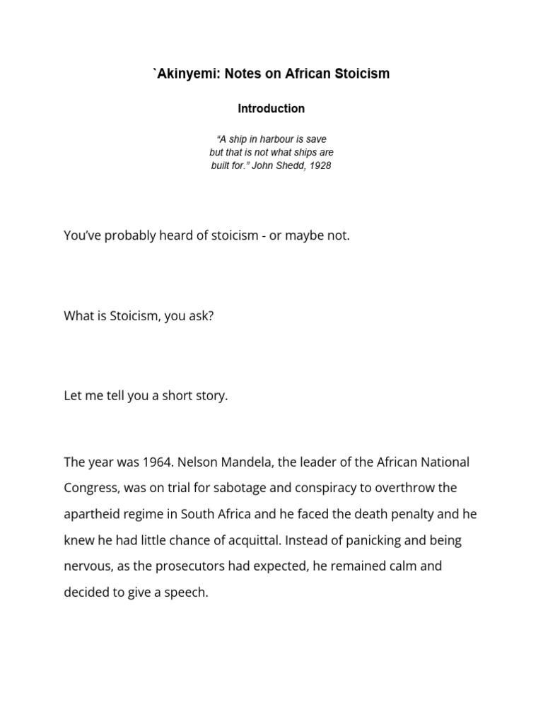 'Akinyemi - Notes On African Stoicism | PDF | Stoicism | Thought