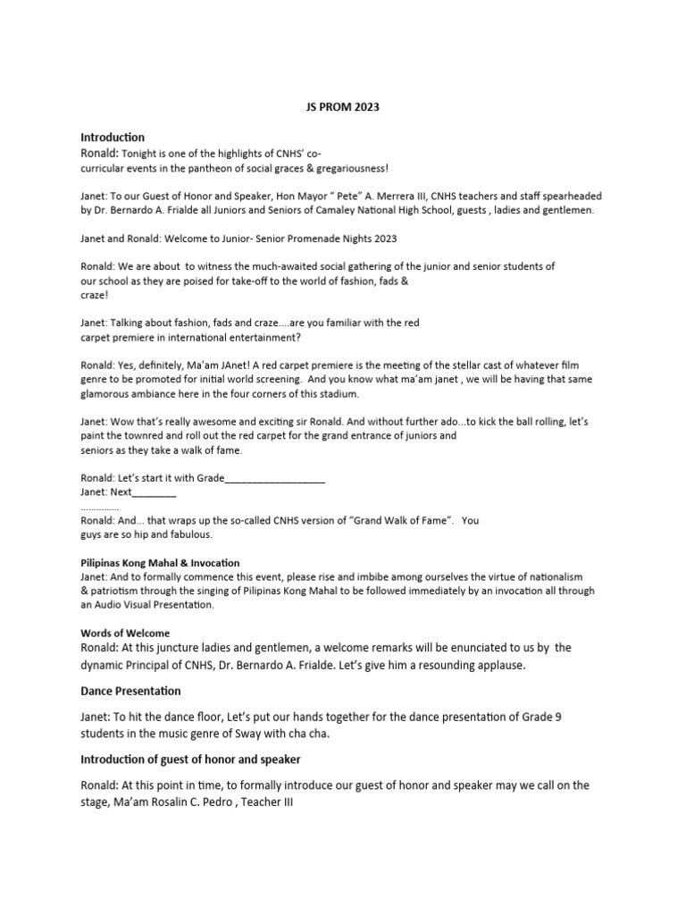JS Prom Script | PDF | Prom | Dances