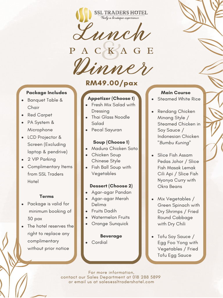 SSL Hi-Tea, Lunch & Dinner Package | PDF