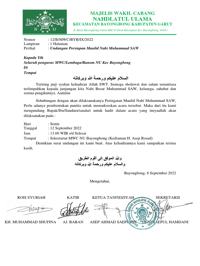 Surat Undangan Maulid Nabi | PDF