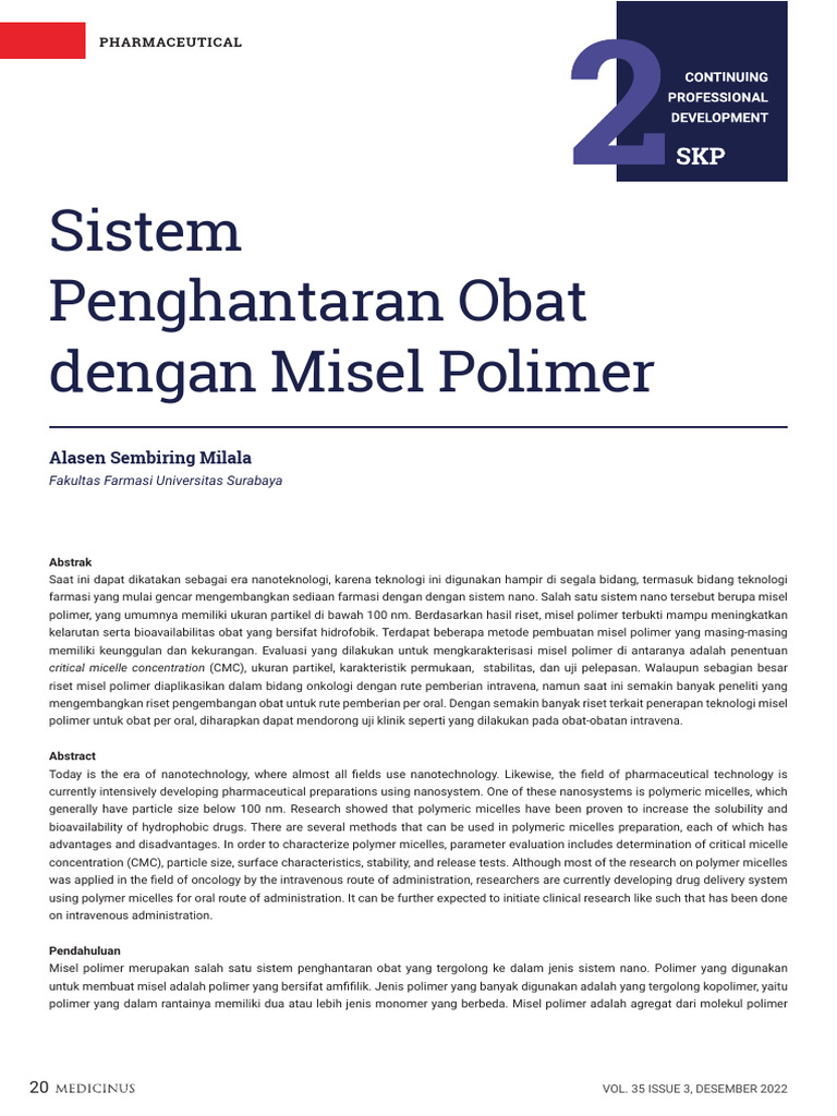 PHARMACEUTICALS Sistem Penghantaran Obat Dengan Misel Polimer WithoutCPDQuizz | PDF