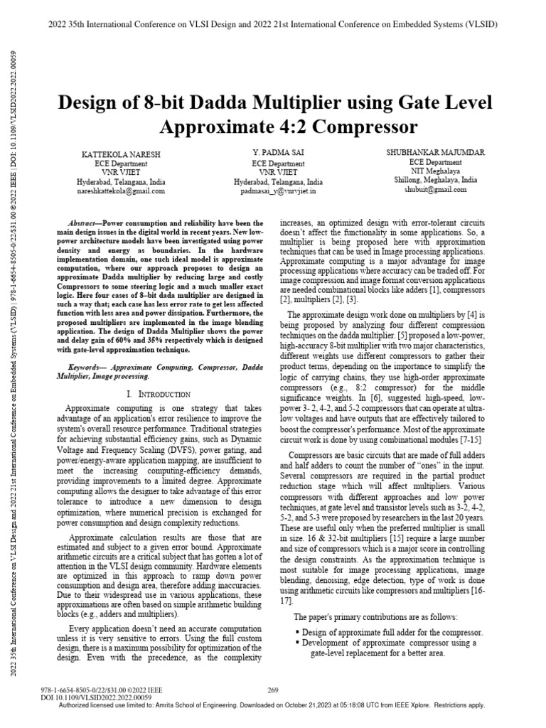 Design of 8-Bit Dadda Multiplier Using Gate Level Approximate 42 ... Design of 8-Bit Dadda Multiplier Using Gate Level Approximate 42 ...