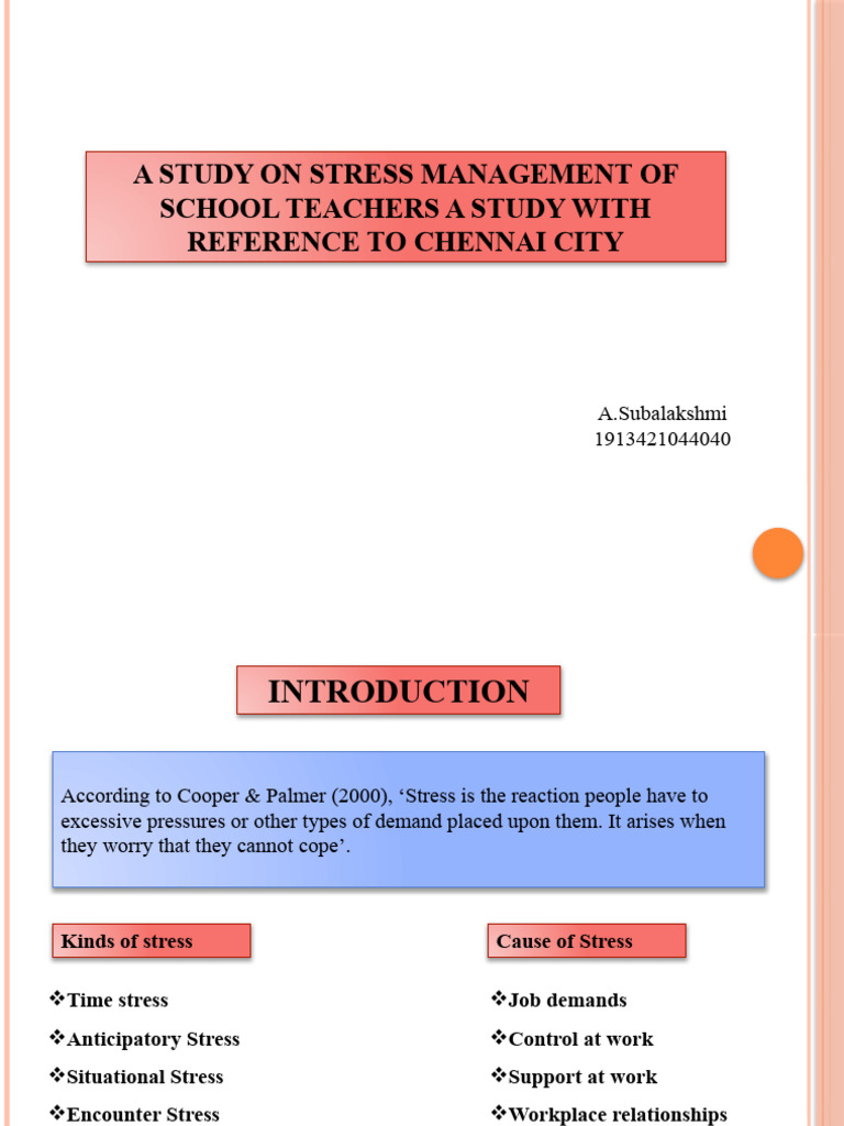 Stress Management for Chennai Teachers | PDF | Teachers | Variance