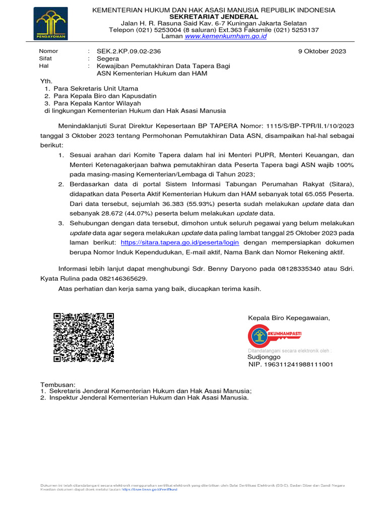 Kewajiban Pemutakhiran Data Tapera Bagi ASN Kementerian Hukum Dan HAM | PDF | Politik | Ilmu Sosial