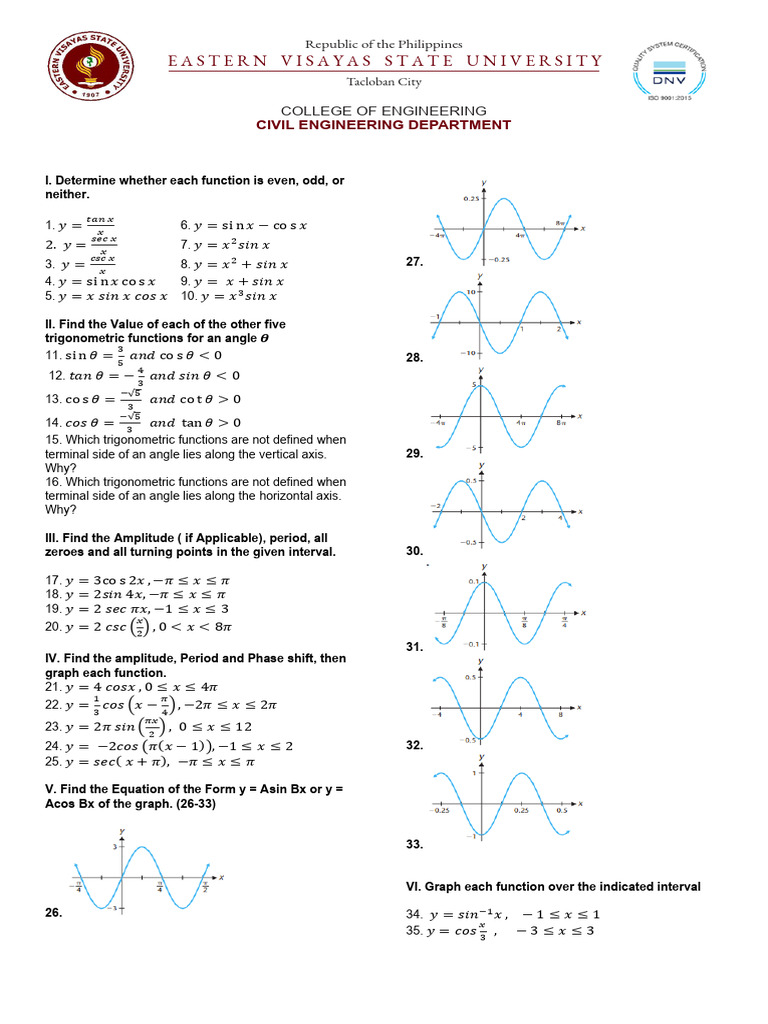Assignment No. 3 - Graphing of Sine and Cosine Function | PDF