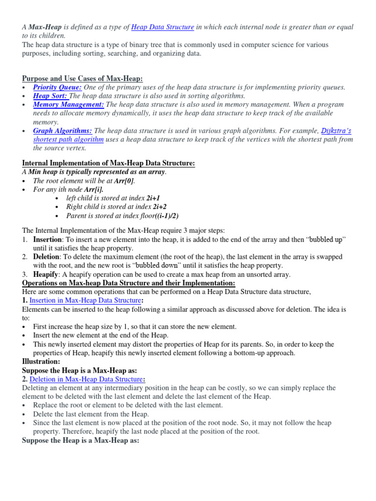 Max-Heap Data Structure Guide | PDF | Computing | Mathematical Relations