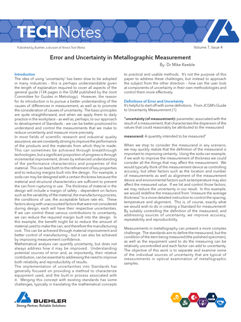 Error and Uncertainty Metallographic Measurement TechNote | PDF | Technology & Engineering
