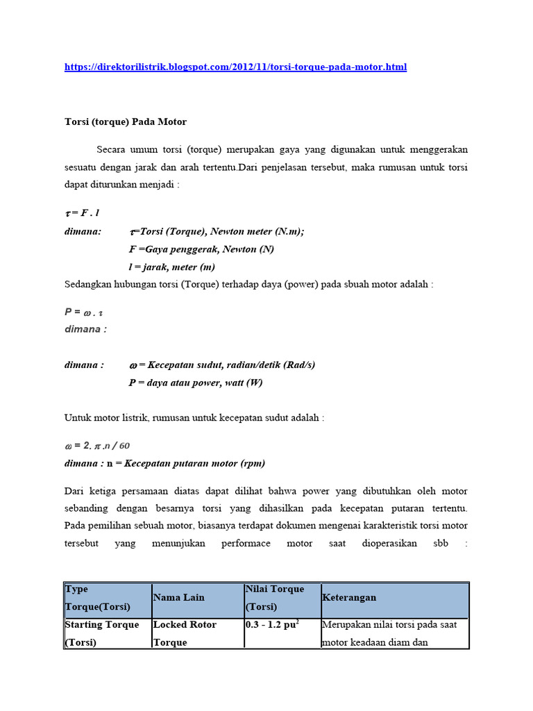 Torsi Torque Pada Motor | PDF | Teknologi & Rekayasa