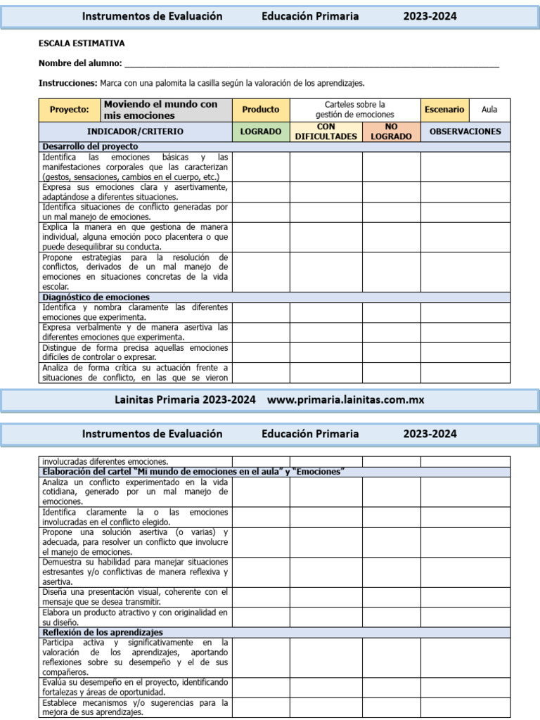6鴈janInstrumentos de Evaluaci (2023-2024) | Descargar gratis PDF | Las emociones | Evaluación