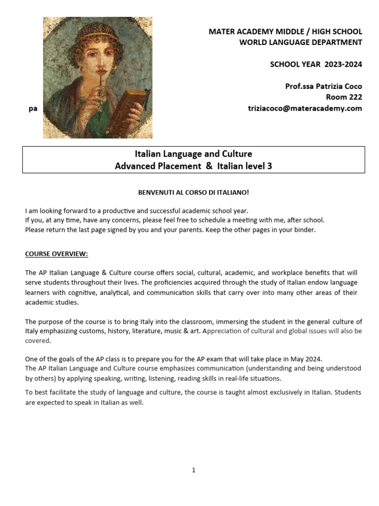 Italian AP Syllabus 2023 2024 | PDF | Advanced Placement | Teachers