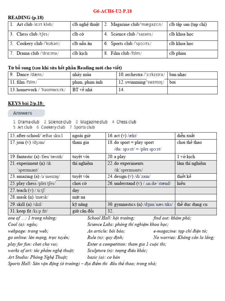 G6 - Ach - U2 - Answer - Key | PDF