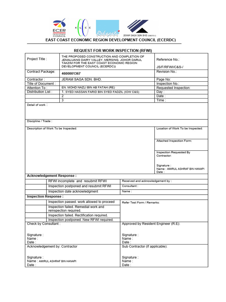 Request For Work Inspection C&S | PDF | Law