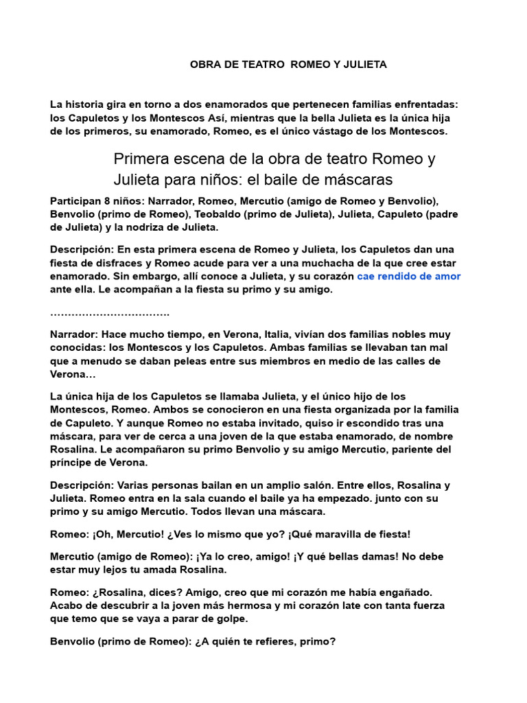 Obra de Teatro JULIETA Y ROMEO . | PDF | Romeo y Julieta | Personajes en Romeo y Julieta