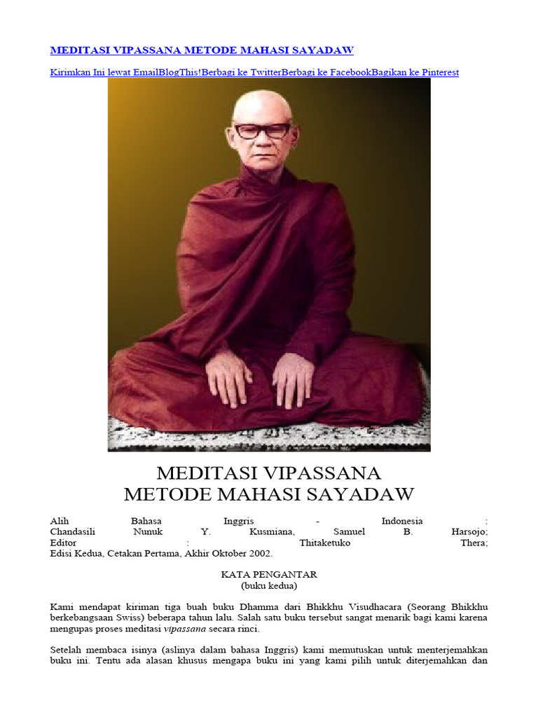 Meditasi Vipassana Metode Mahasi Sayadaw | PDF