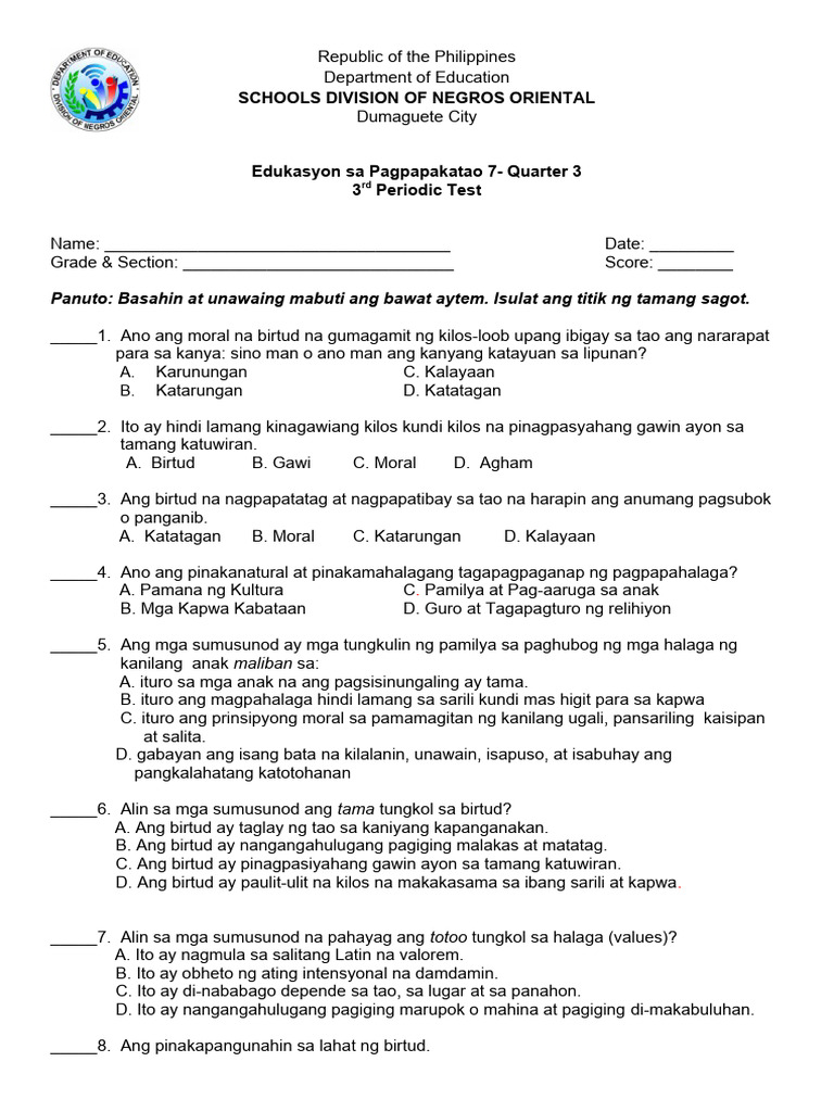 NegOr EsP7 Assessment Q3 | PDF NegOr EsP7 Assessment Q3 | PDF