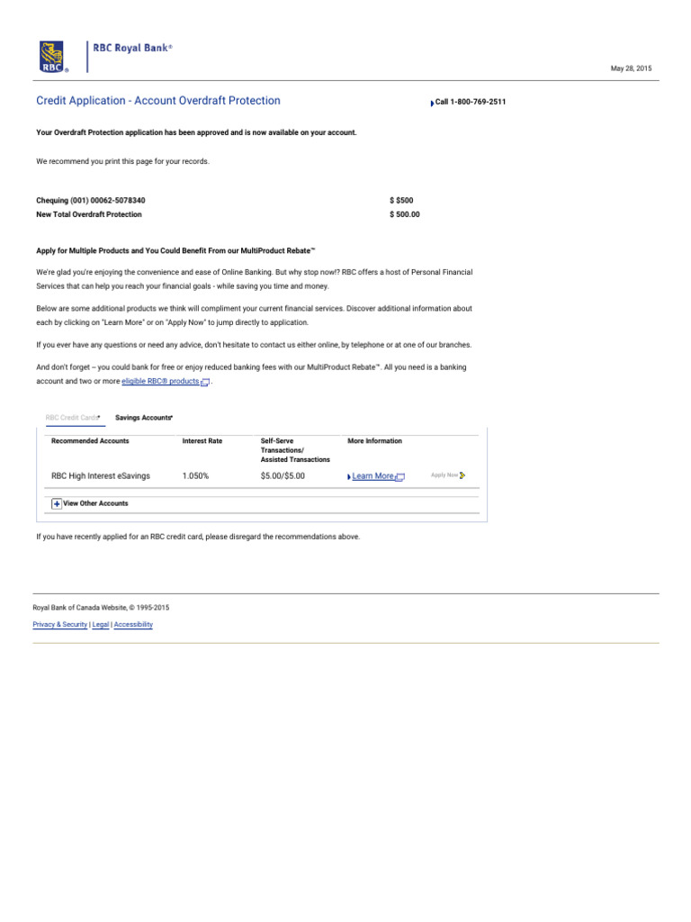 Apply For Overdraft Protection - RBC Online Banking | PDF | Finance ...