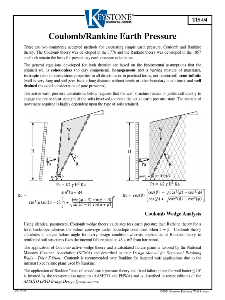 Coulomb RankineEarthPress 2021 | PDF | Building Engineering | Physics