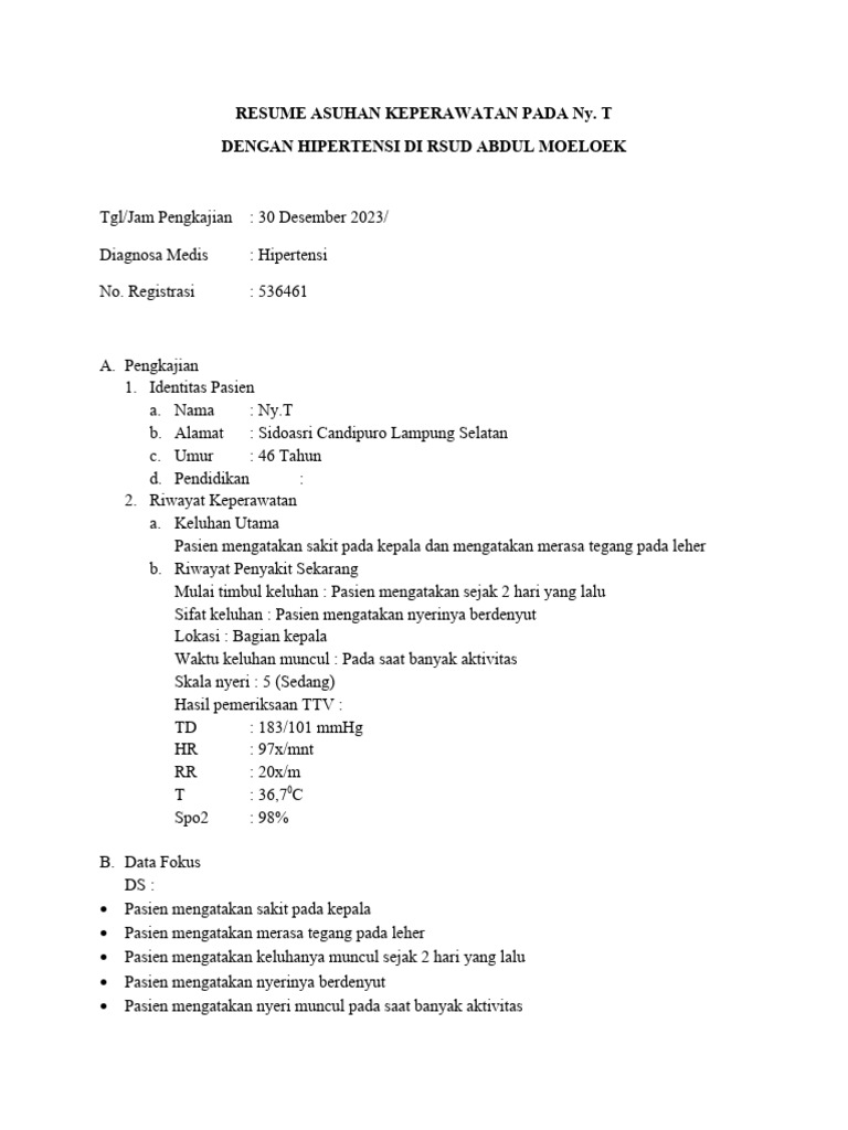 Resume Asuhan Keperawatan | PDF