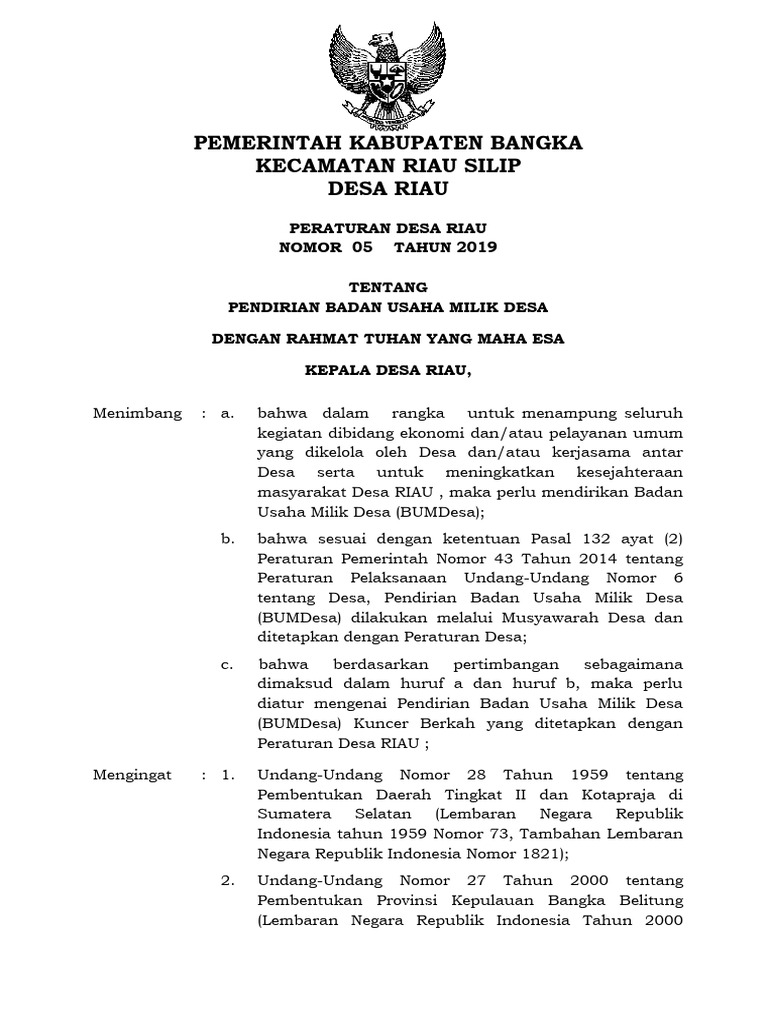 Contoh Perdes BUMDes 2015 | PDF