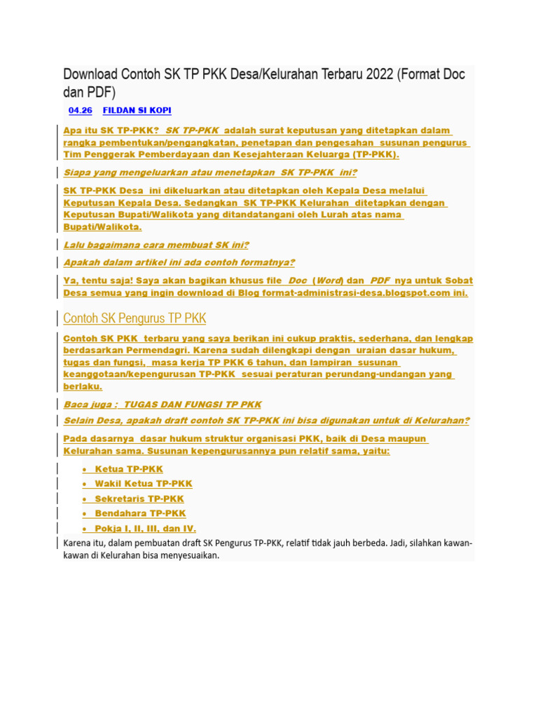 Contoh SK TP PKK Desa | PDF